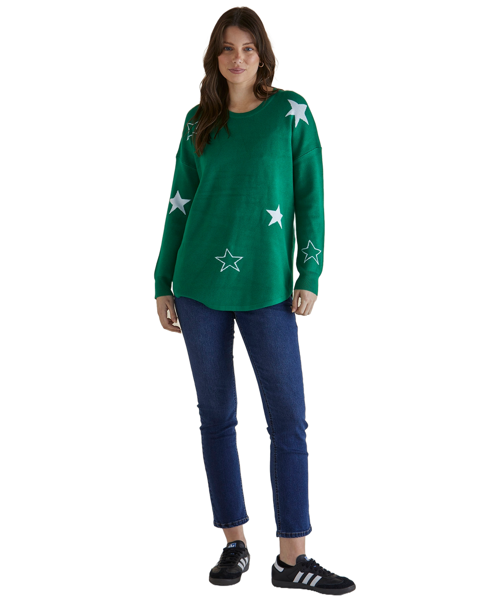 Sophie Knit Jumper - Green Stars | Global Free Style